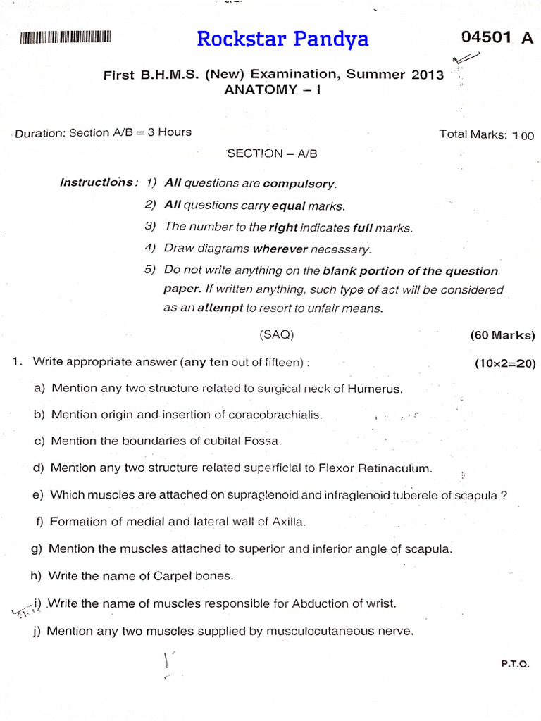 1st BHMS (New) - 2013 - Summer - Question Paper | PDF