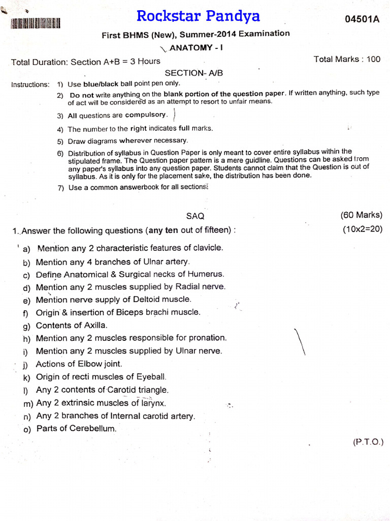 1st BHMS (New) - 2014 - Summer - Question Paper | PDF