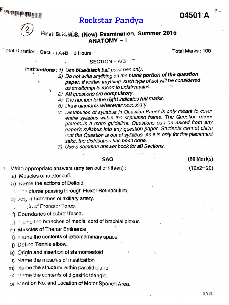 1st BHMS (New) - 2015 - Summer - Question Paper | PDF