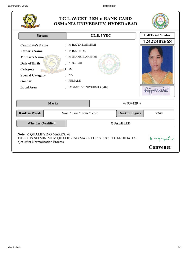 TG LAWCET RANK CARD | PDF