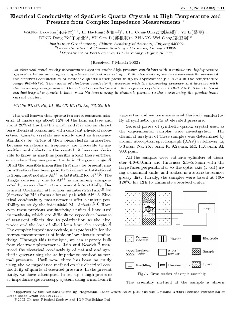 Electrical Conductivity of Synthetic Quartz Crystals at High ...