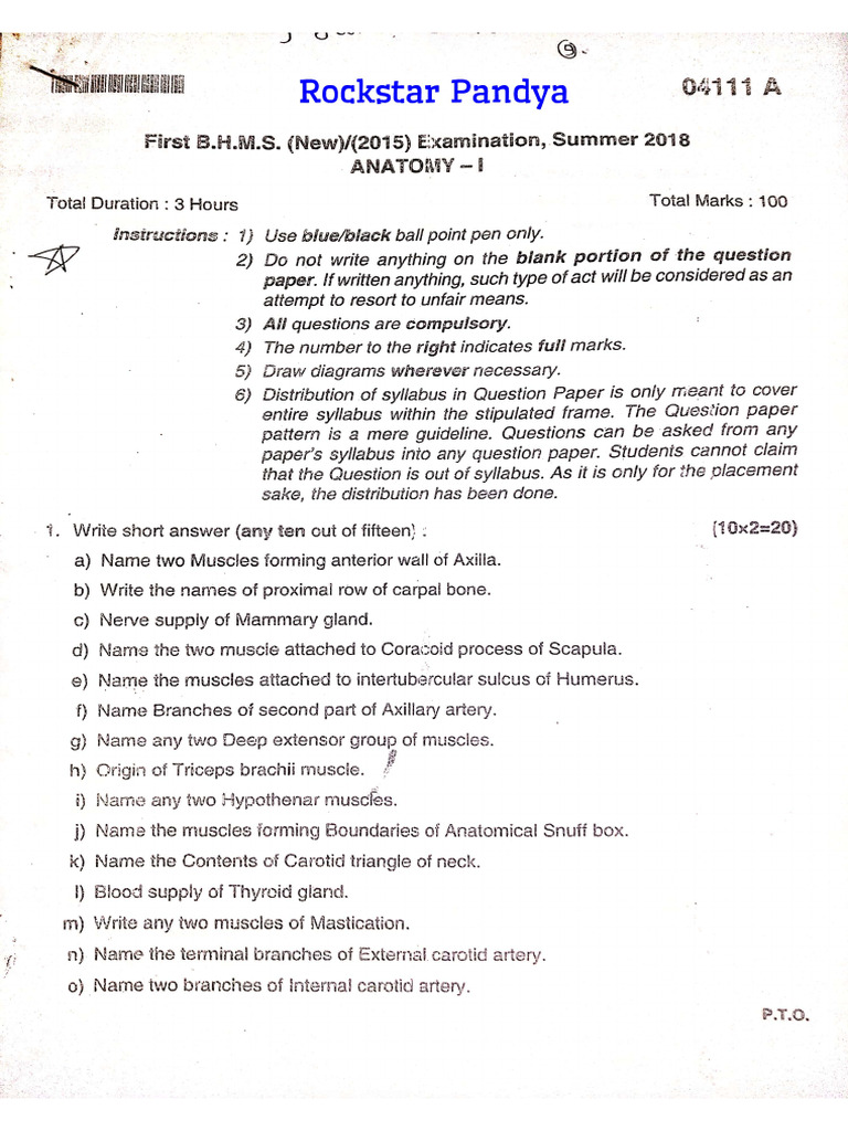 1st BHMS(2015) - 2018_Summer_Question Paper | PDF