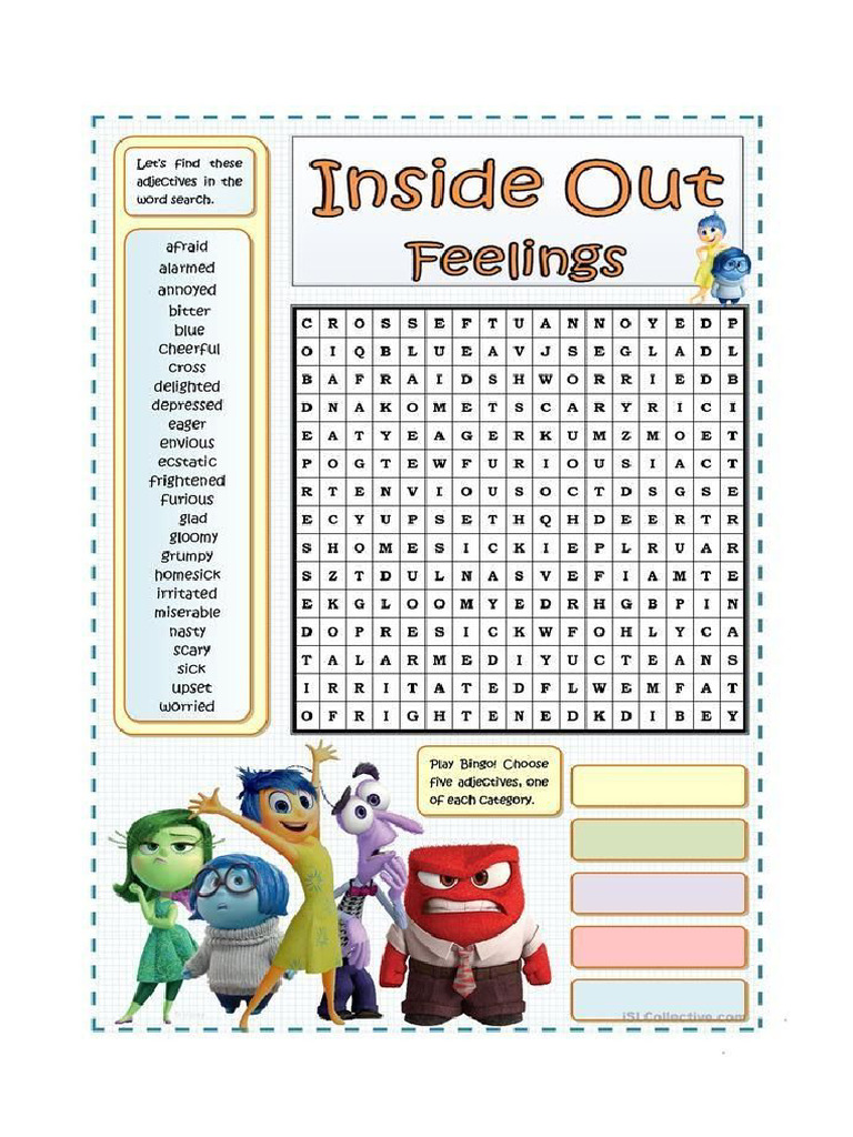 Inside Out Feelings Wordsearch | PDF