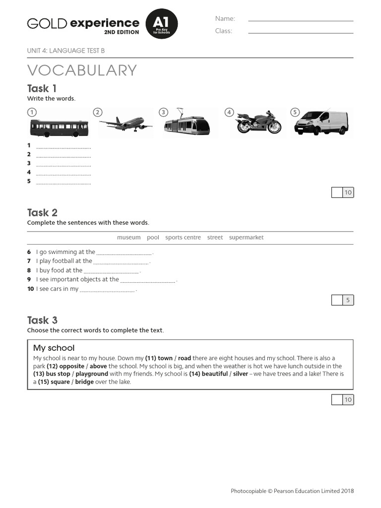 Gold Exp A1 U4 Lang Test B | PDF