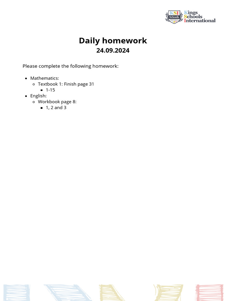 Daily Homework 24.09.2024 | PDF