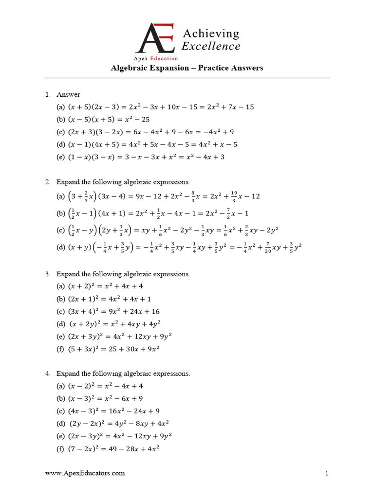 1 Algebraic Expansion and Factorization (Express) Answers | PDF