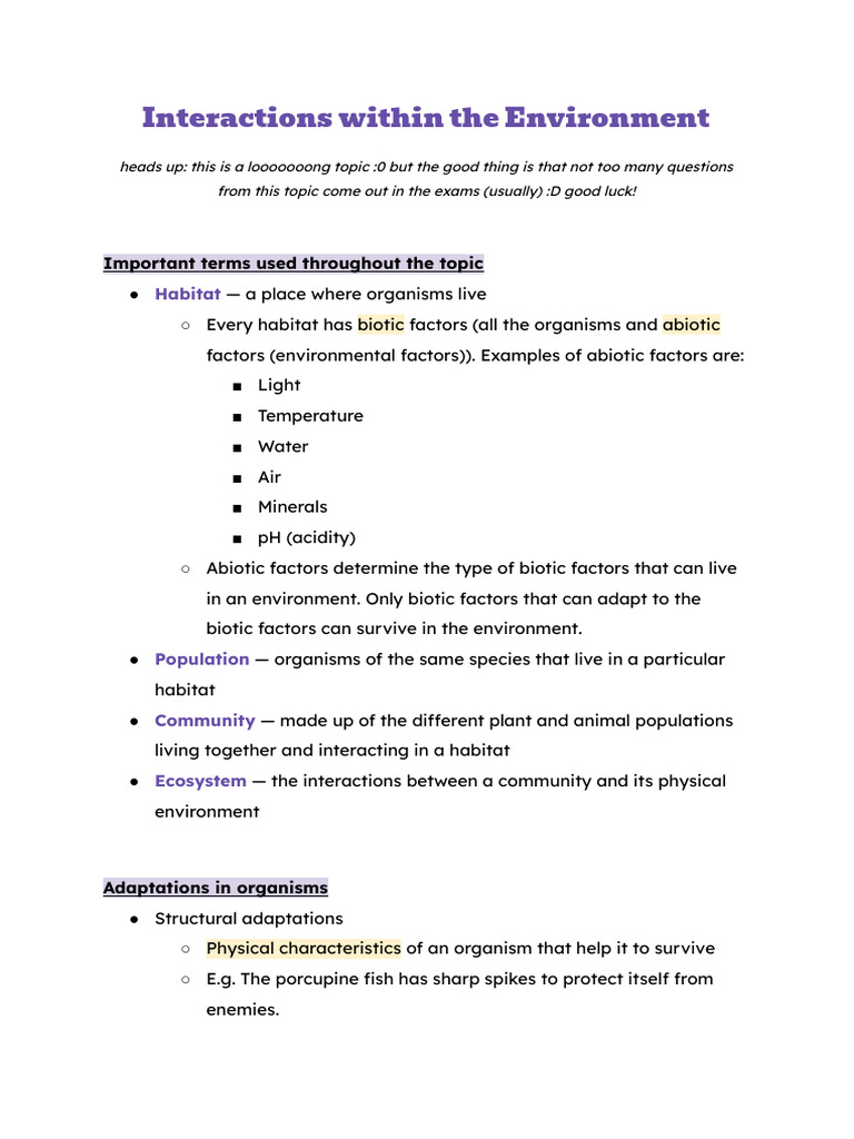Interactions Within The Environment: Important Terms Used Throughout ...