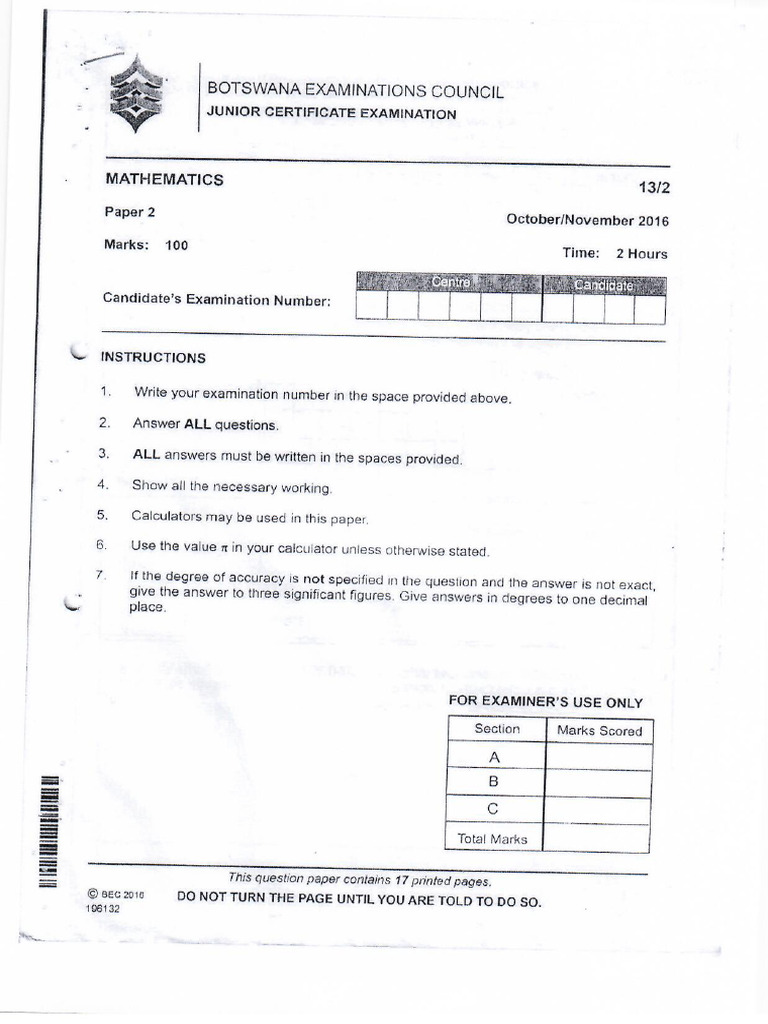 Maths Jce 2016 Paper 2 | PDF