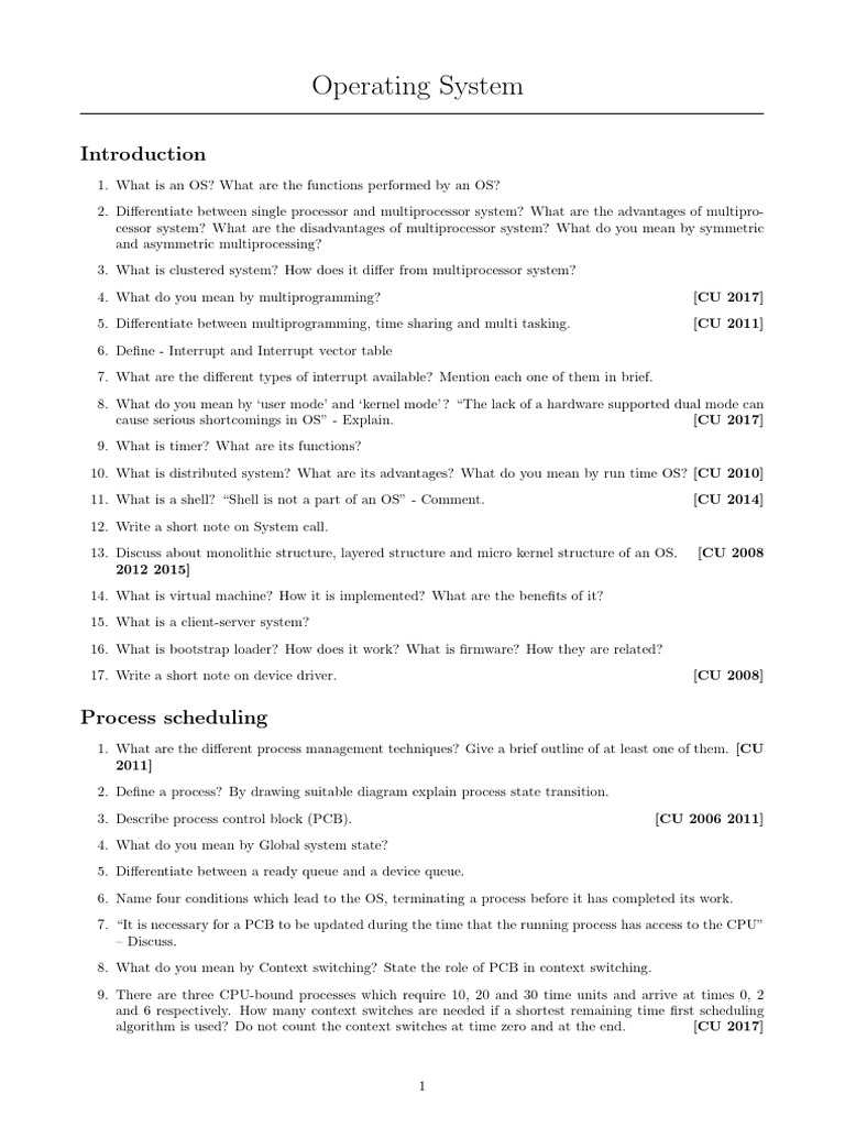 Operating System: (CU 2017) (CU 2011) | PDF
