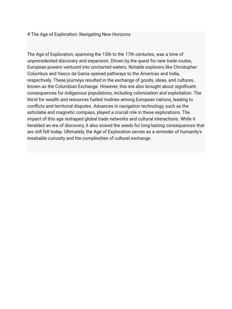 # The Age of Exploration - Navigating New Horizons | PDF