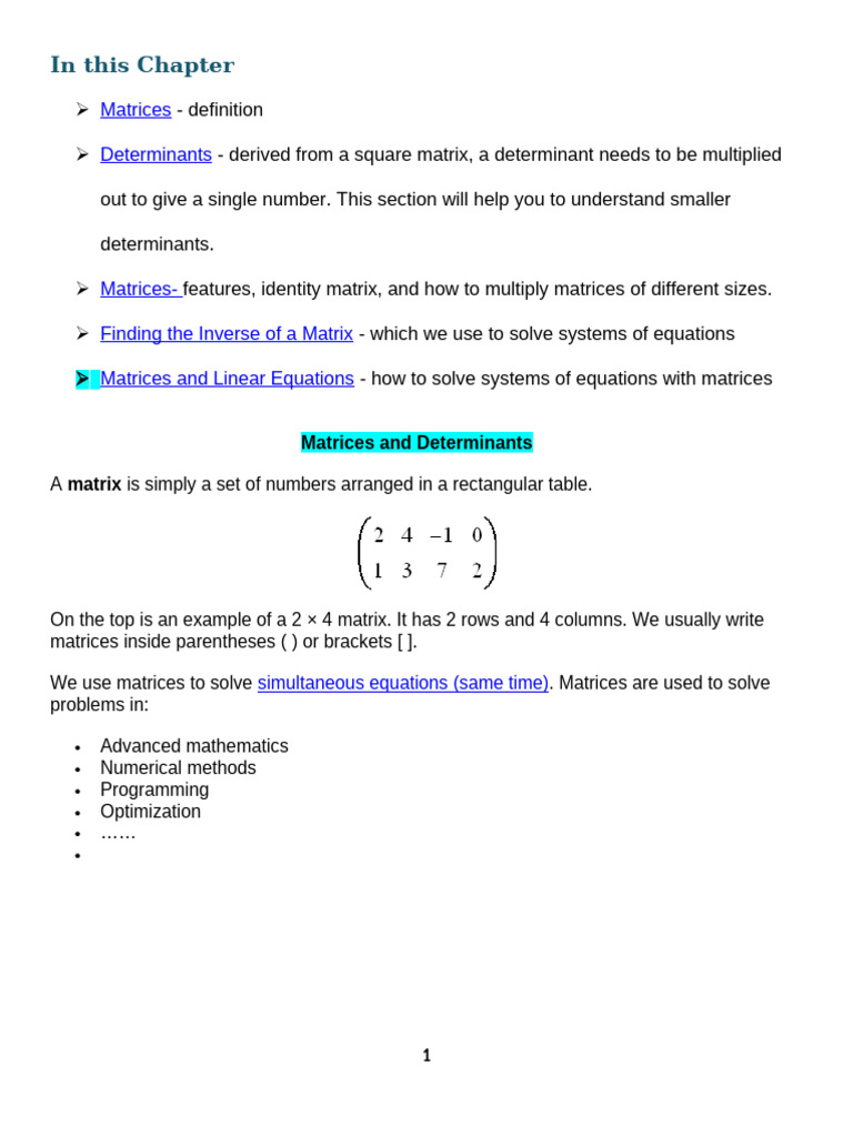 Ch.0-Matrices and Determinants-1 | PDF