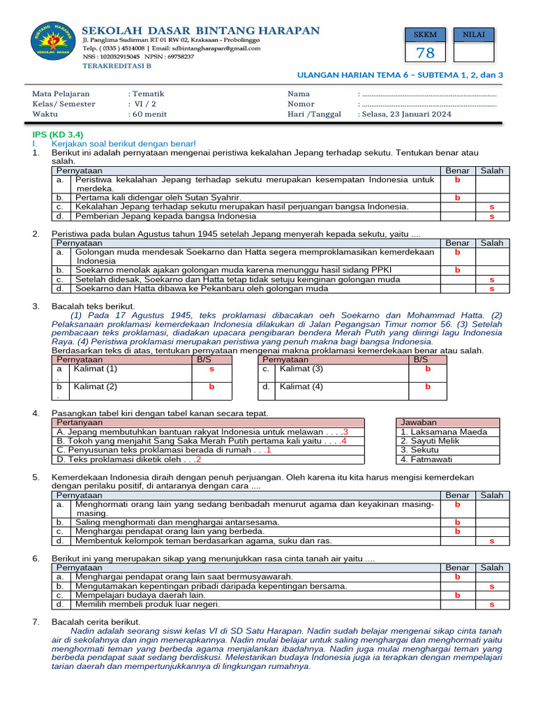 T6 - IPS (3.4) UH Jawaban | PDF