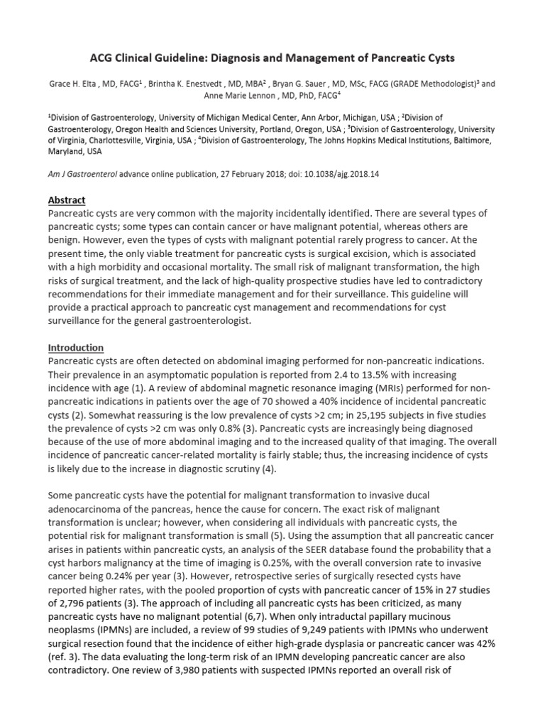 ACG-Pancreatic-Cysts-Guideline-Summary | PDF