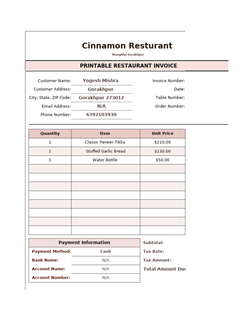 Restaurant Bill | PDF