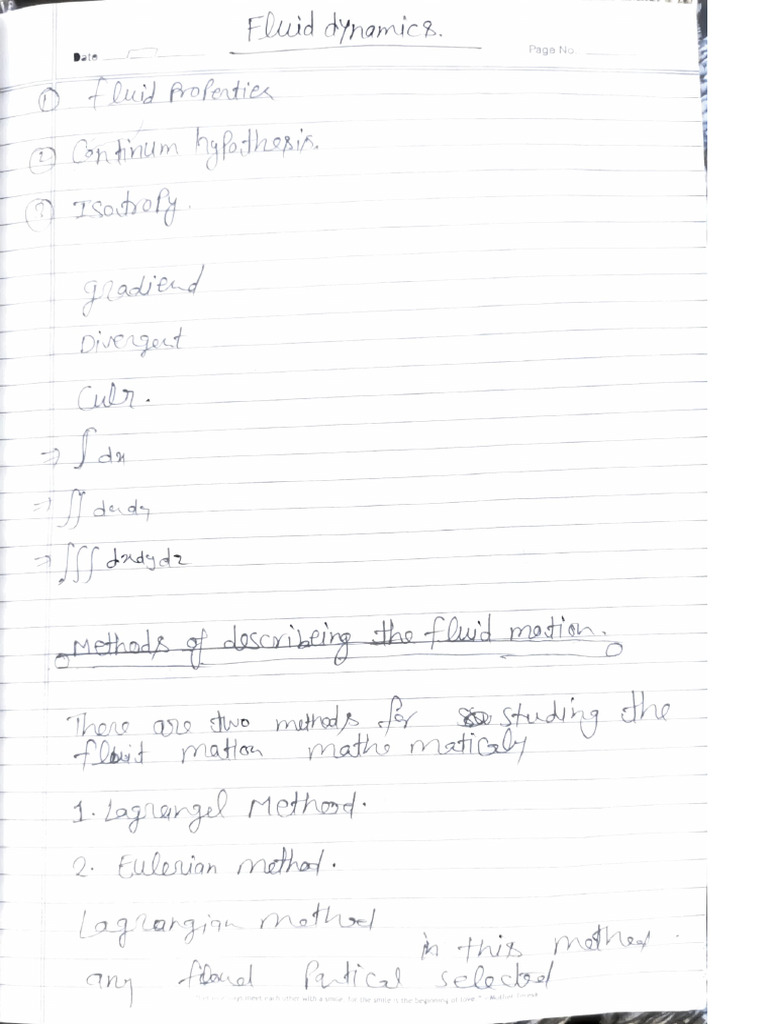 Fluid Dynamics Class Notes Pdf