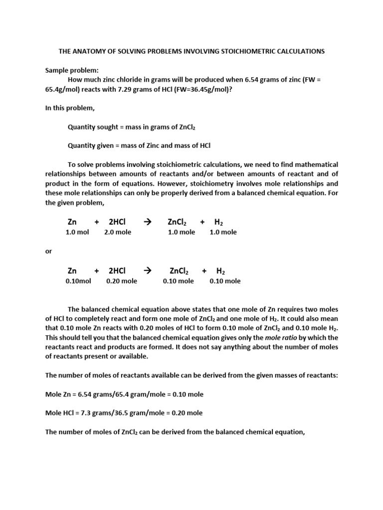 The Anatomy of Solving Problems Involving Stoichiometric Calculations | PDF