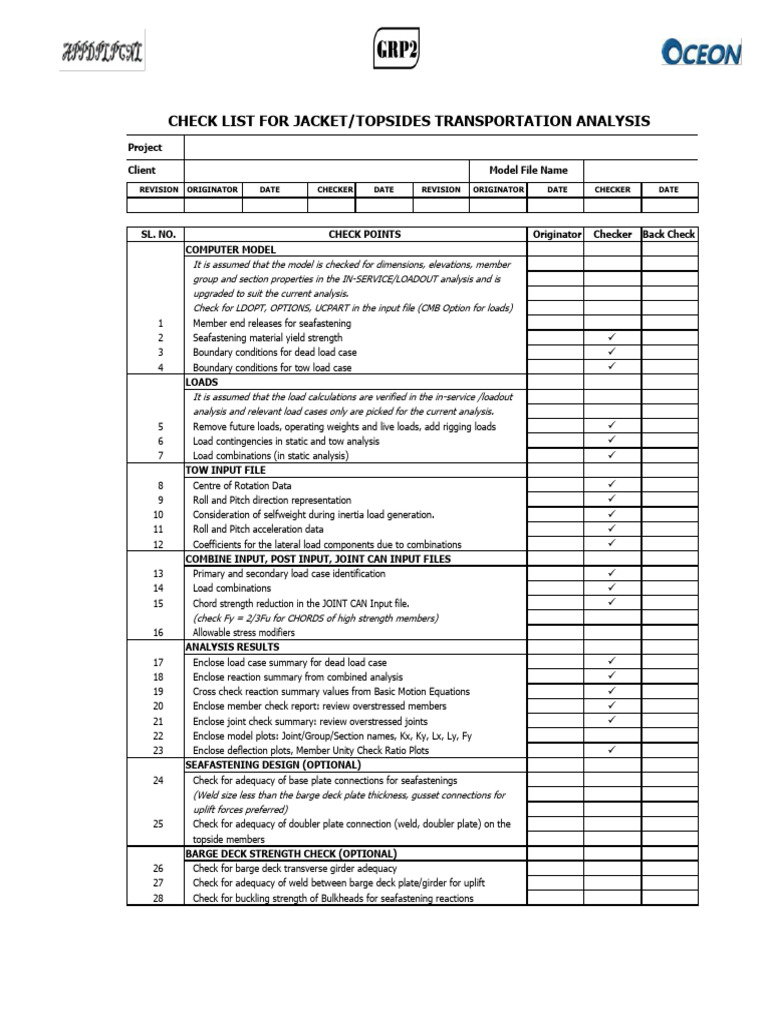 Topside Jacket Transportation CHKLST | PDF
