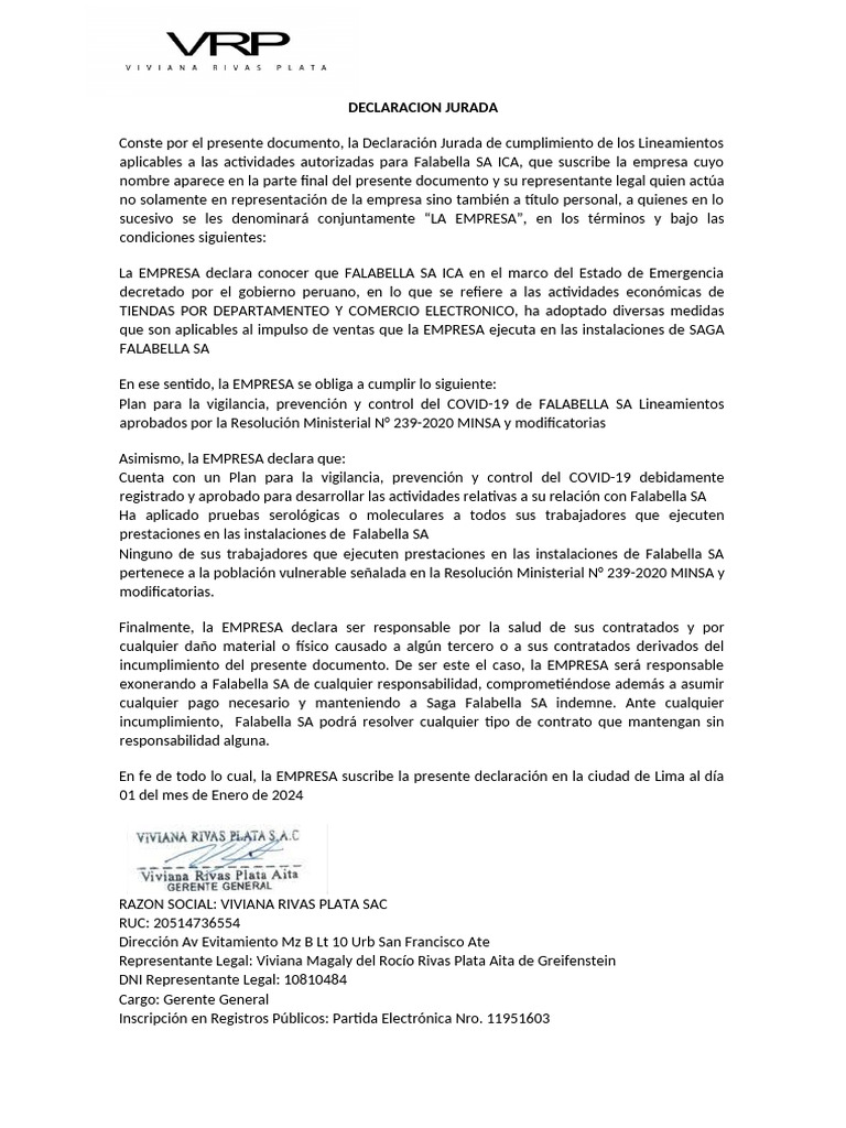 Declaracion Jurada VRP | PDF