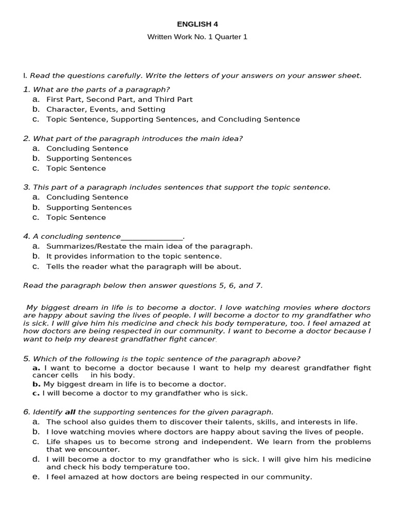 Grade 4 Summative Test in English Modules 1-3 | PDF