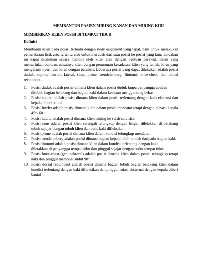 Materi 9 Membantun Pasien Miring Kanan Dan Miring Kiri | PDF