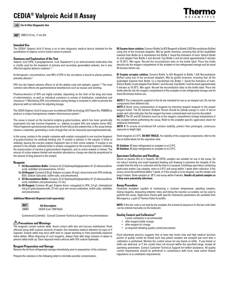 CEDIA Valproic Acid II Assay EN | PDF