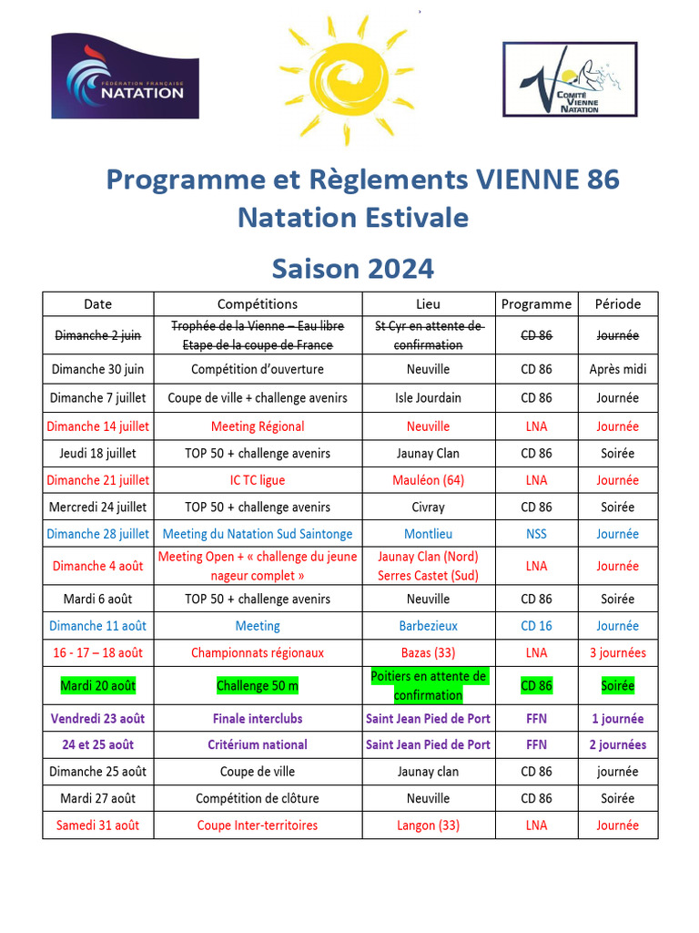 Programme Natation Estivale 2024 CD86 | PDF