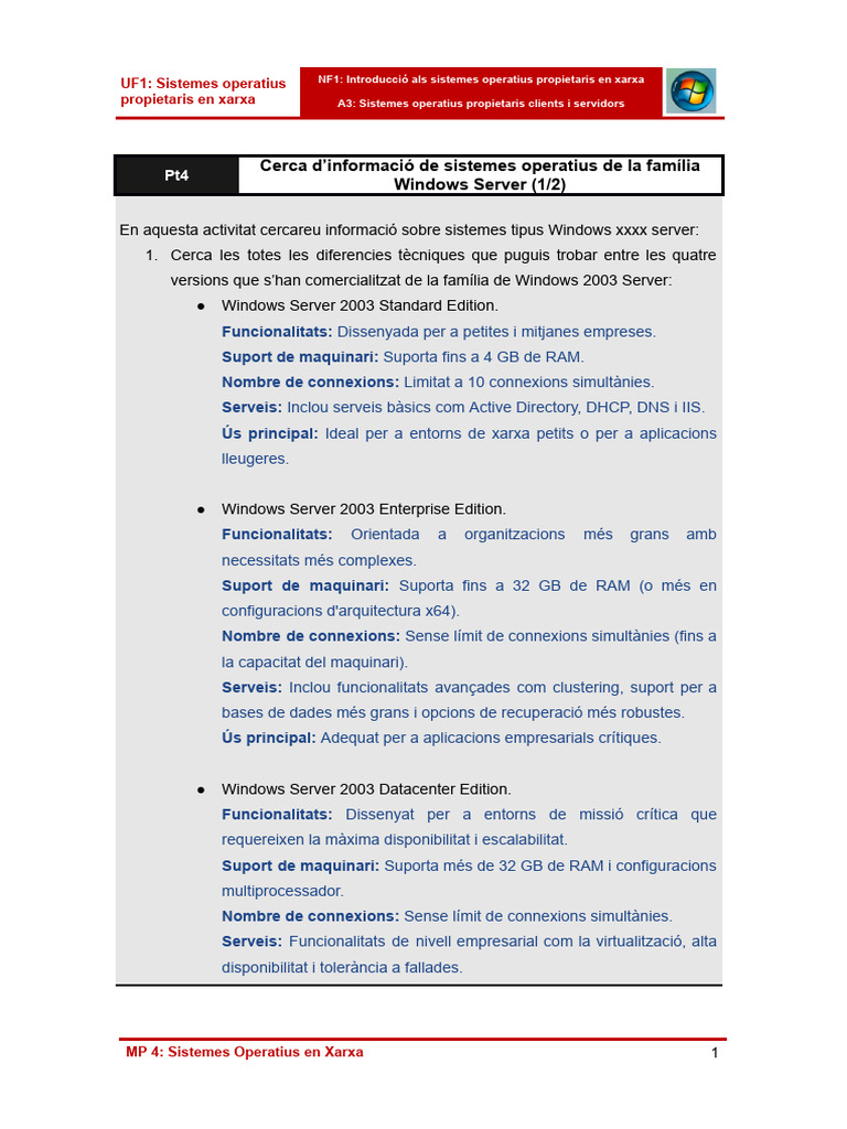 Pt4 - Cerca Dinformació de SO de La Familia Windows Server | PDF