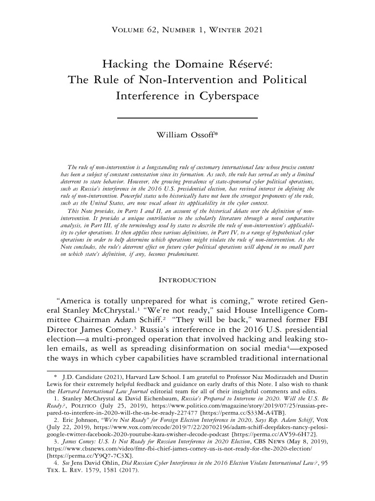 Hacking The Domaine R Eserv E: The Rule of Non-Intervention and ...