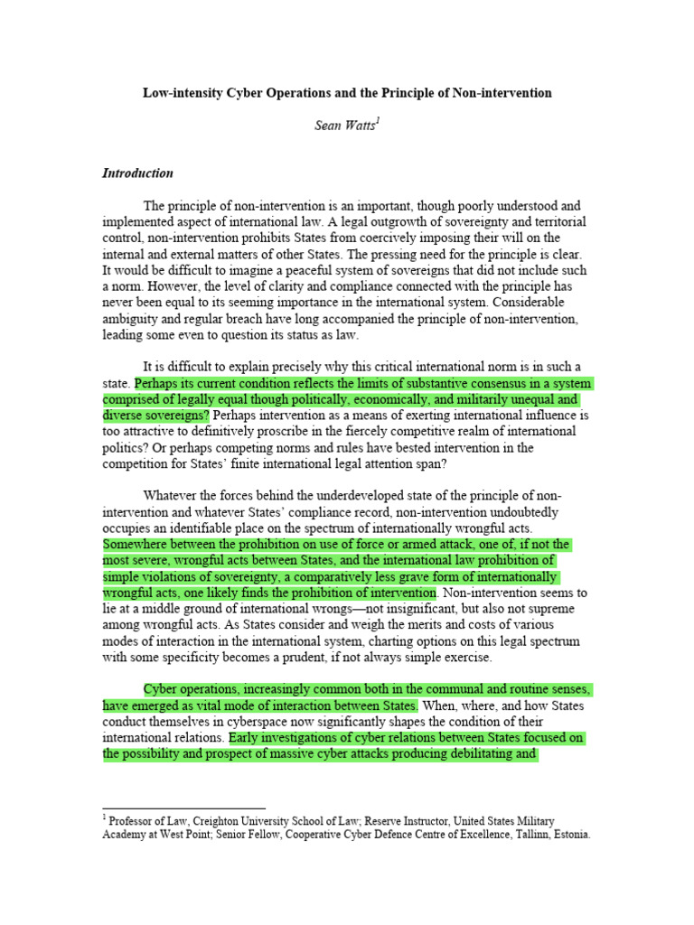 WATTS, Sean. Low-Intensity Cyber Operations and The Principle of Non ...