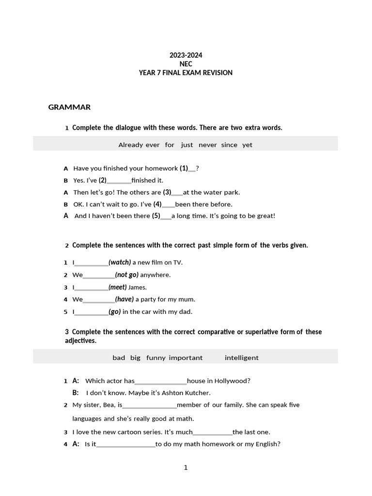 Exam Revison For Middle School Students | PDF | English Language ...