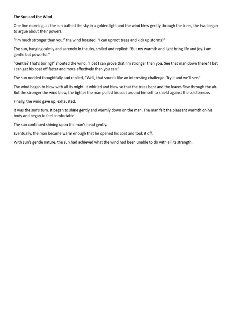 The Sun and The Wind Fabel | PDF
