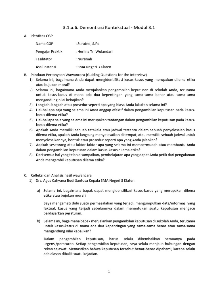 Refleksi Hasil Wawancara - Suratno | PDF