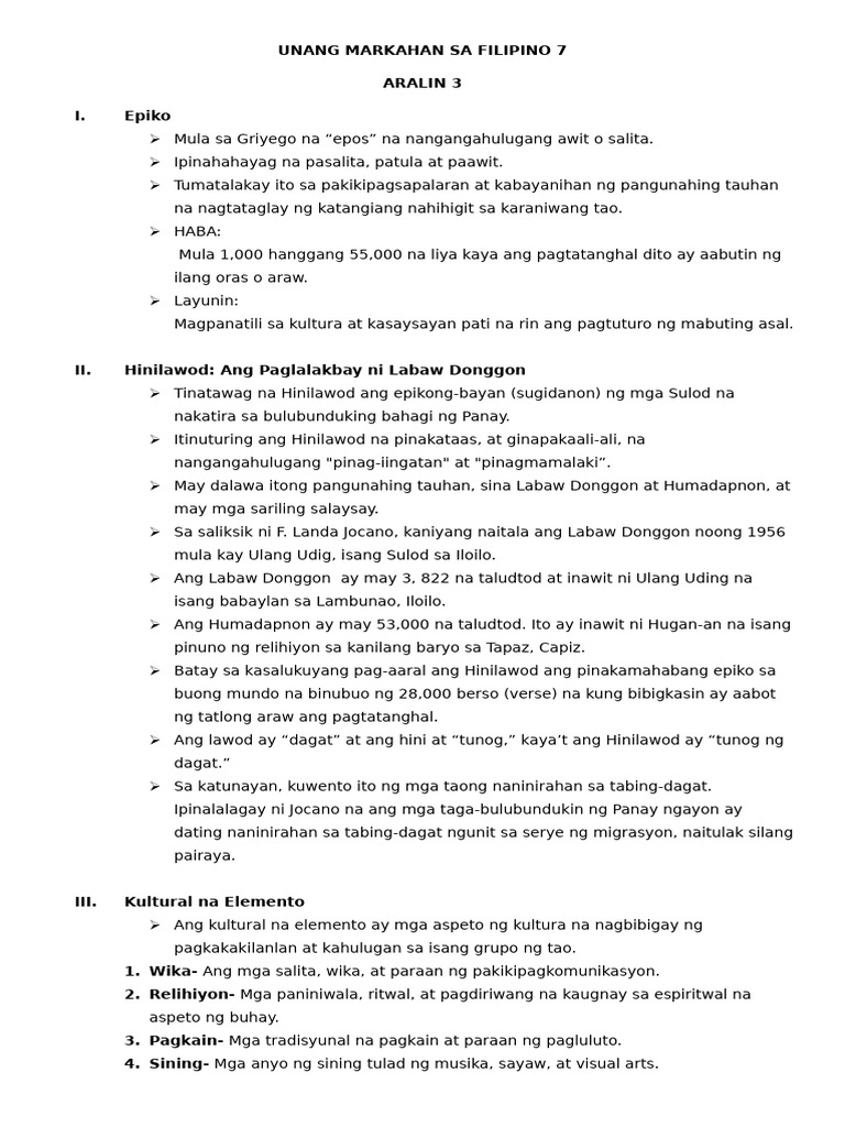 Fil7 Q1 Aralin-3 Handouts | PDF