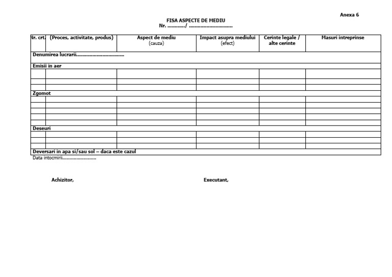 Anexa 6 - Fisa Aspecte de Mediu | PDF