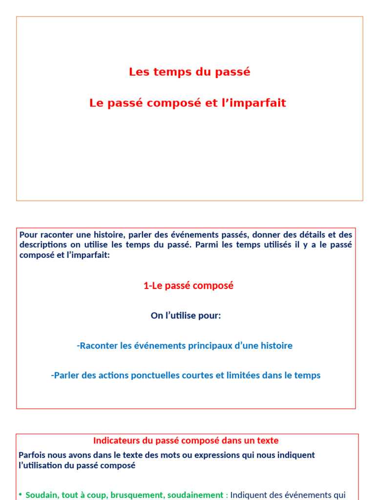 Le Passé Composé Et L'imparfait | PDF