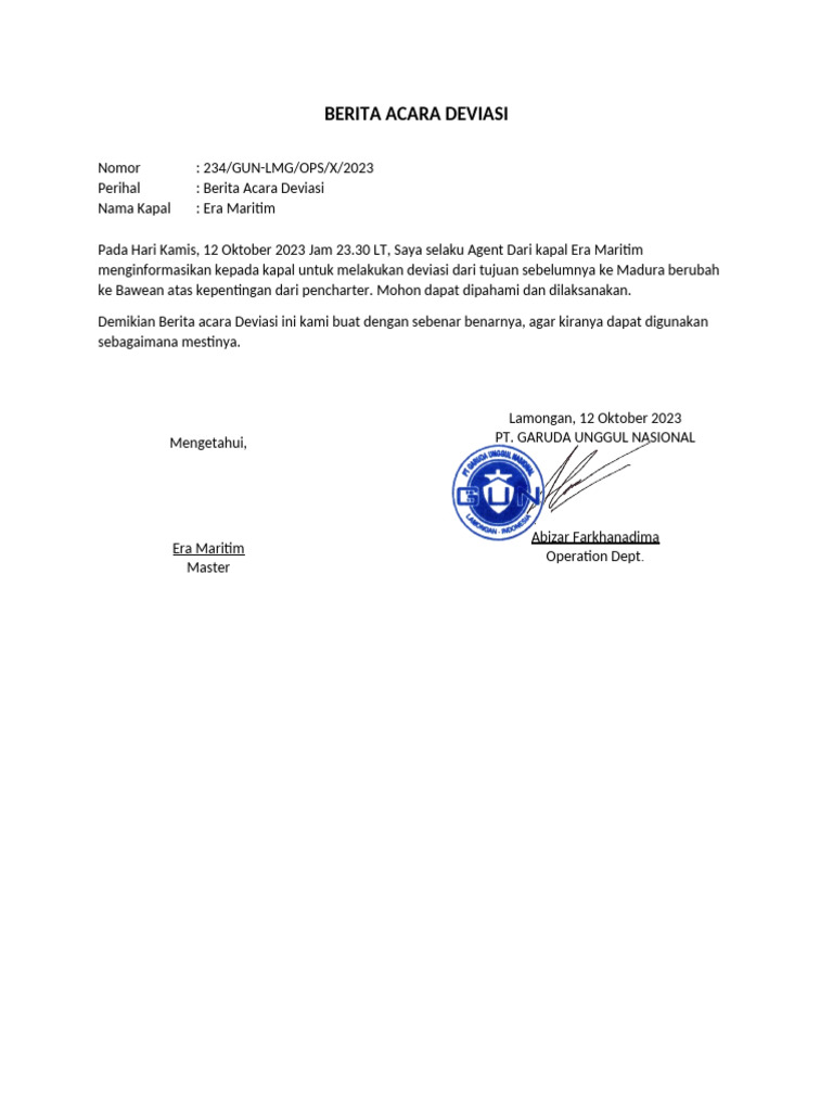 Berita Acara Deviasi | PDF