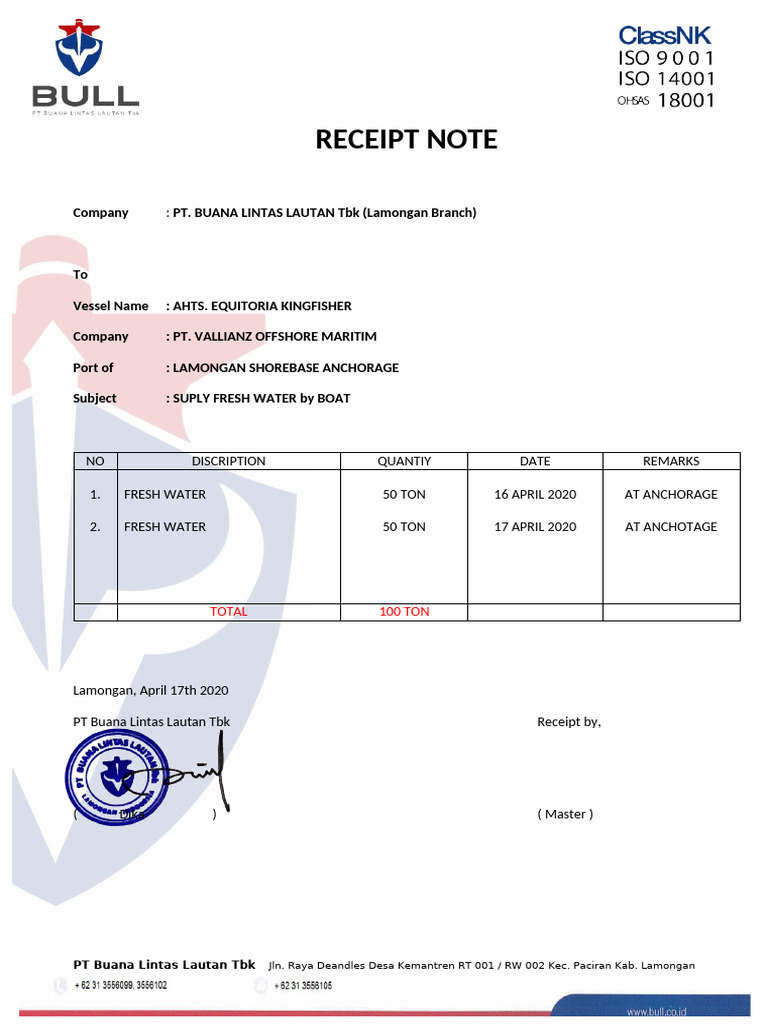 Receipt Fresh Water | PDF