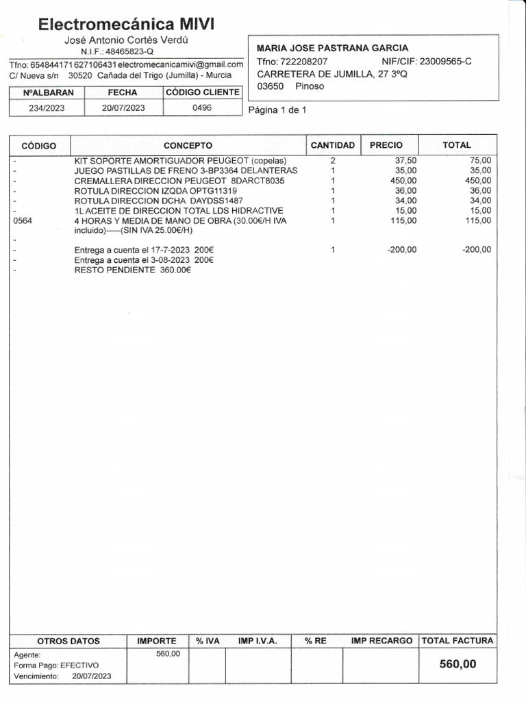 Factura Peugeot 20-7-2023 (Pastrana Morosa) | PDF