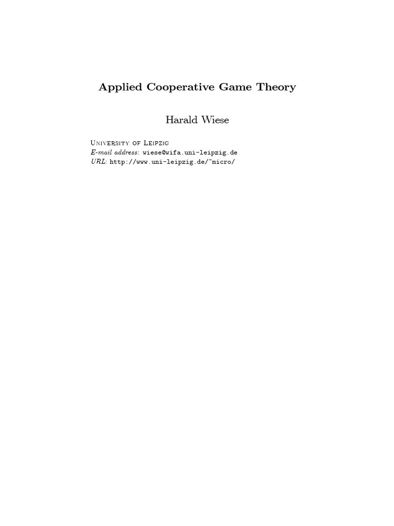 Applied Cooperative Game Theory | PDF