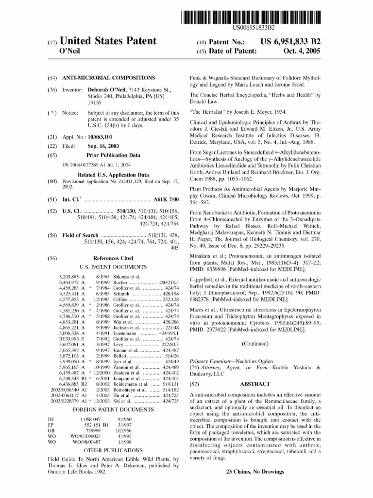 Anti-Microbial Compositions Patent | PDF