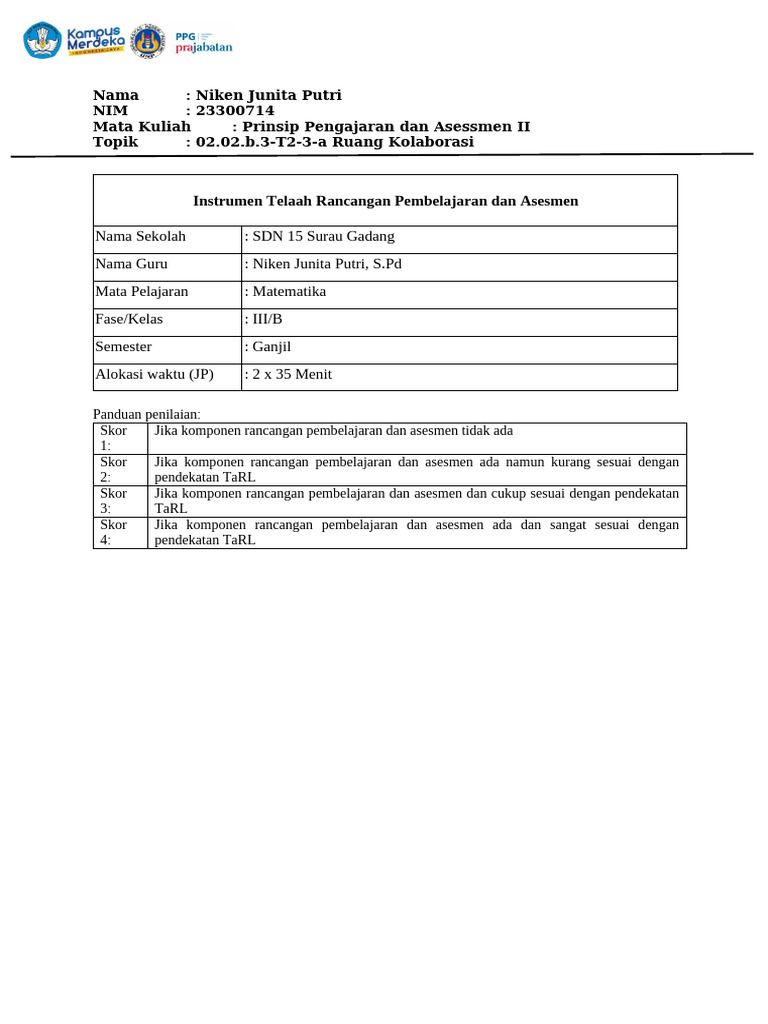 RK PPA T2 - Niken Junita Putri NIM 23300714 | PDF