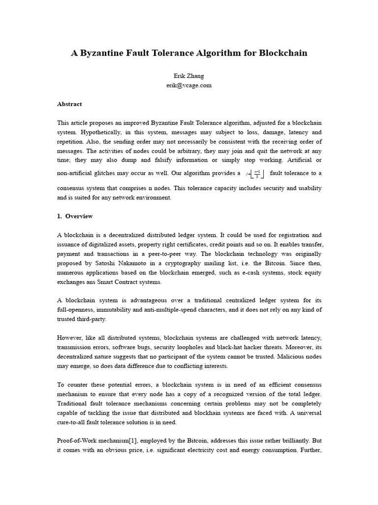 Byzantine Fault Tolerance | PDF