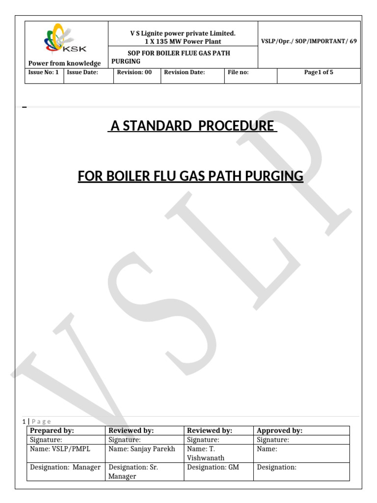 SOP Boiler Flue Gas Path Purging New | PDF