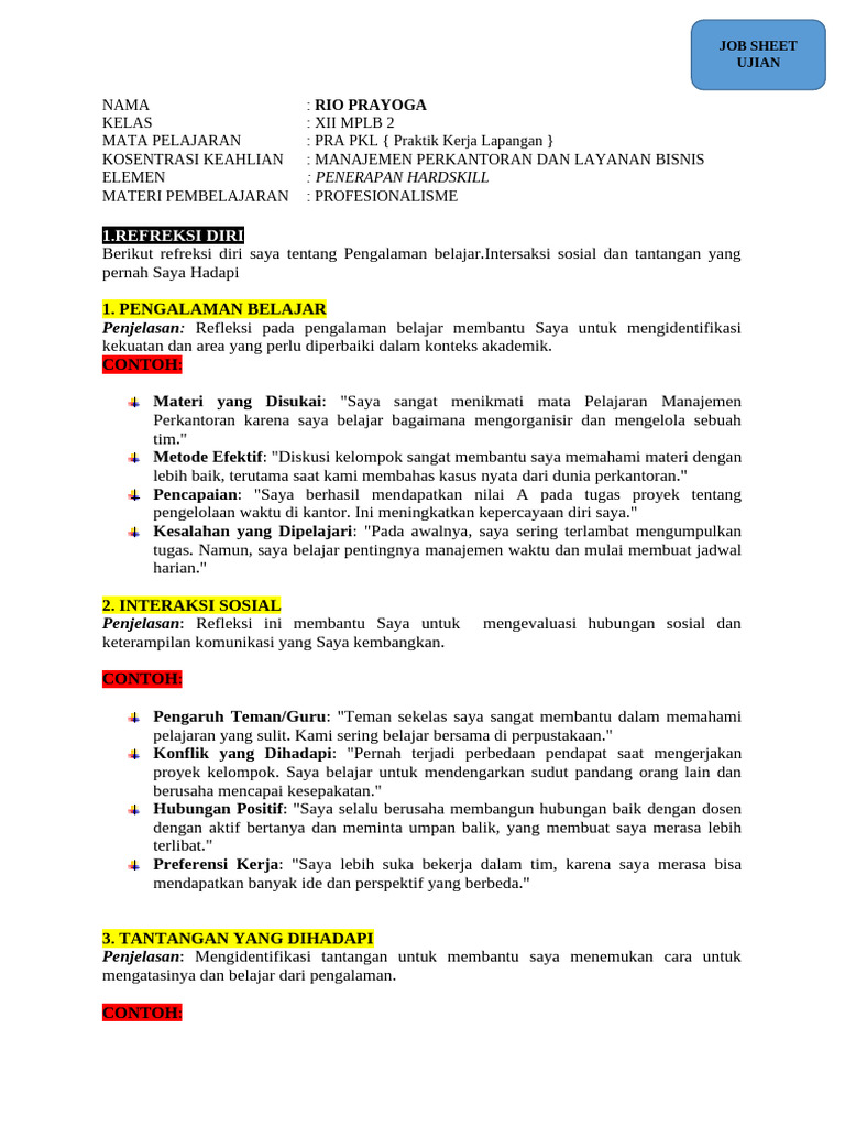Job Sheet Ujian Penilaian Pra PKL Rio Prayoga Xii MPLB 2 | PDF
