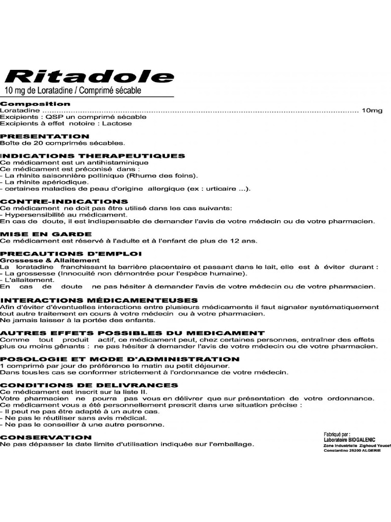 Notice Ritadole 10mg Comp. Sec. B 20 | PDF