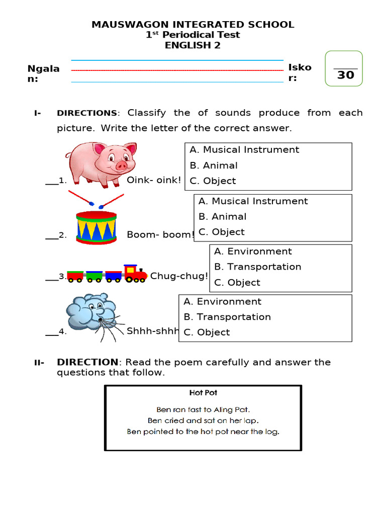 Gr2 Q1 ENG2 PeriodicalTest | PDF | English Language | Linguistics