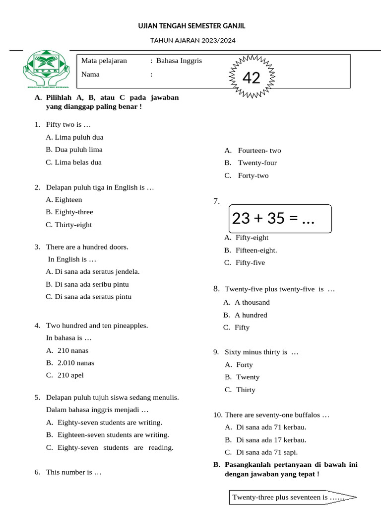 SOAL UAS B Inggris HS 4 SMST 1 2023-2024 | PDF