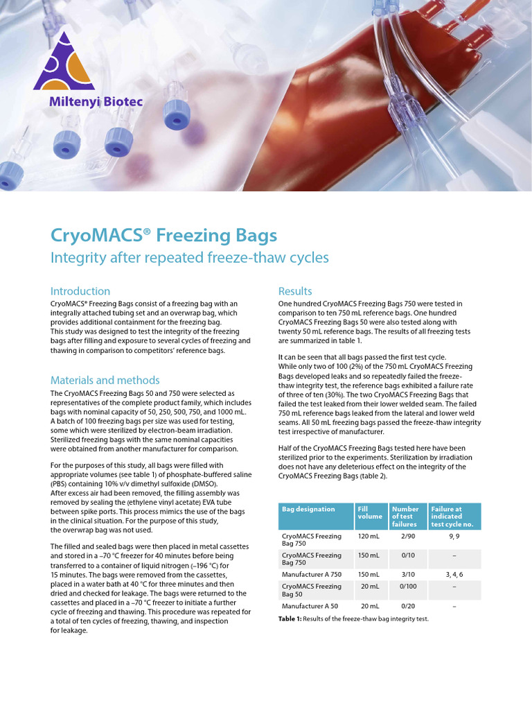 CryoMACS Freezing Bags Appnote | PDF | Freezing | Science & Mathematics