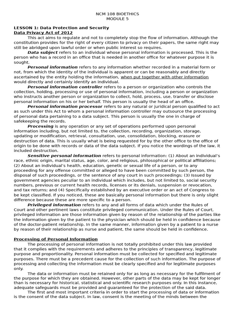 NCM 108 Bioethics Module 5 | PDF