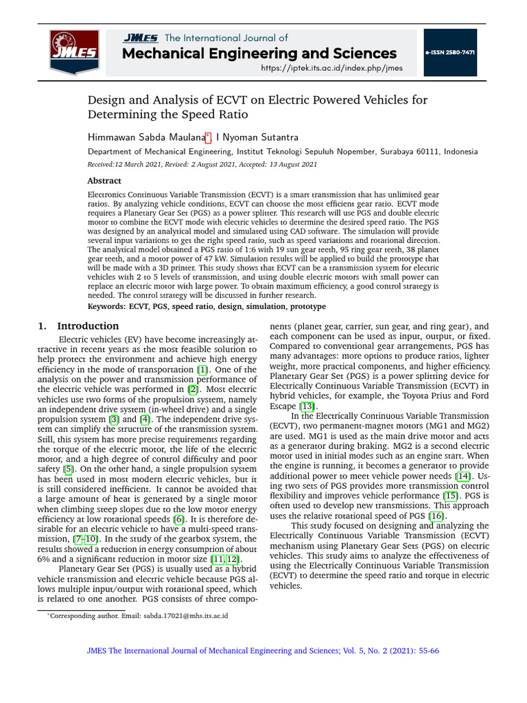 Research in ECVT For Electric Car | PDF
